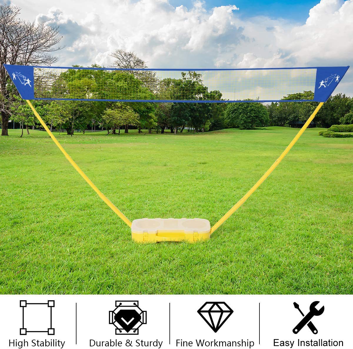 Goplus Portable Badminton Net Set, Volleyball Badminton Net with Storage Base, Rackets, Shuttlecocks, Freestanding Badminton Combo Set for Backyards, Beach, Family Outdoor Games (10FT- 4 Rackets)