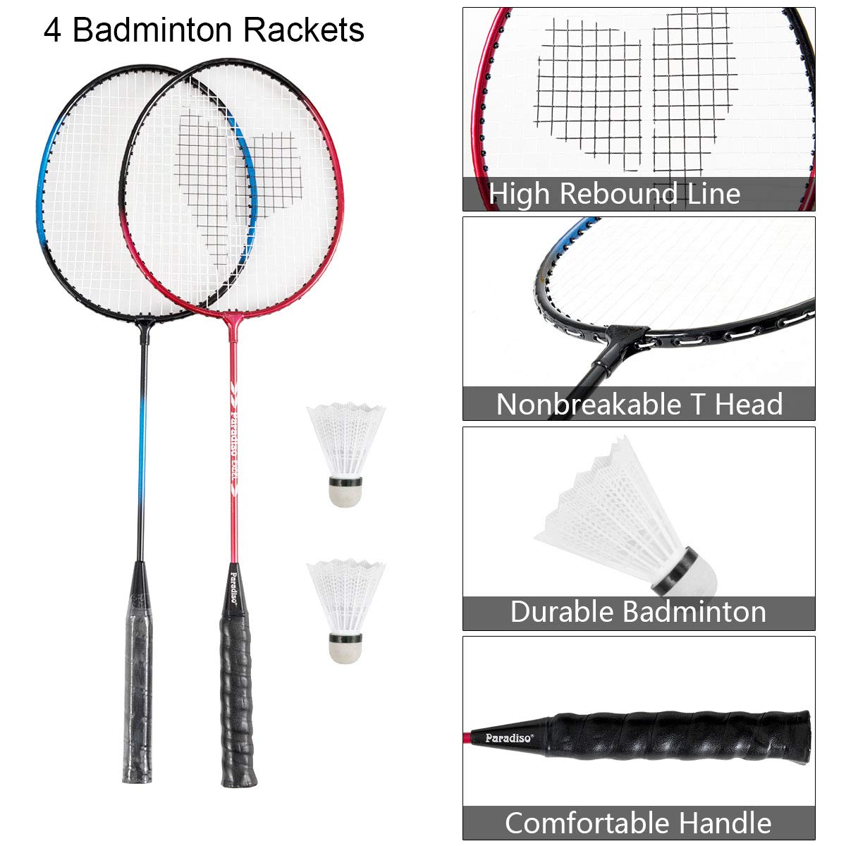 Goplus Portable Badminton Net Set, Volleyball Badminton Net with Storage Base, Rackets, Shuttlecocks, Freestanding Badminton Combo Set for Backyards, Beach, Family Outdoor Games (10FT- 4 Rackets)