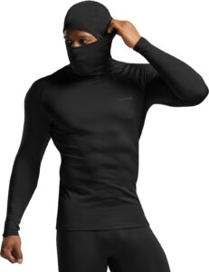 tsla men's thermal compression shirts hoodie with mask, long sleeve winter sports base layer top, active running shirt, heatlock hoodie black, x-large