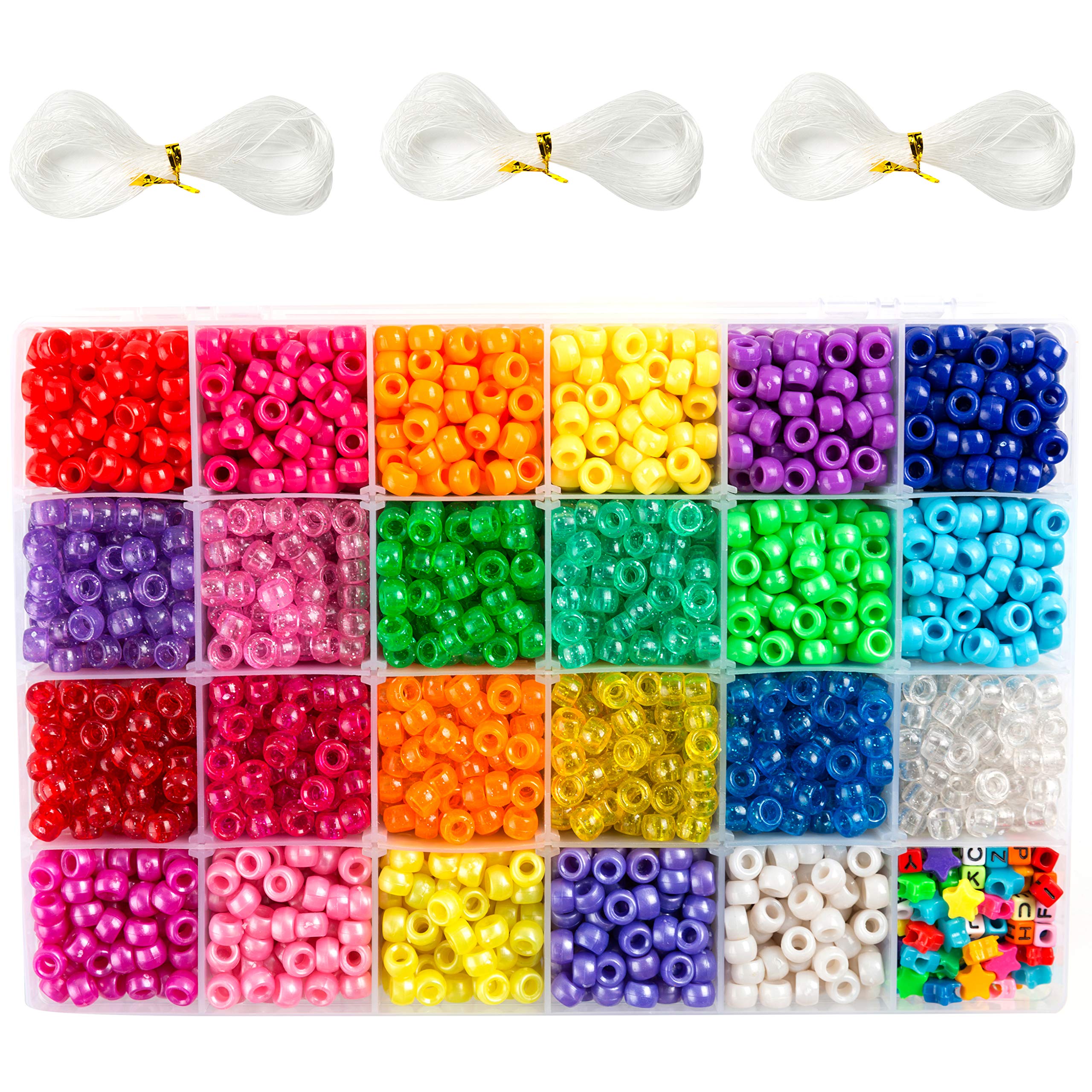 Pony Beads, 3,300 pcs 9mm Pony Beads Set in 23 Colors with Letter Beads, Star Beads and Elastic String for Bracelet Jewelry Making by INSCRAFT