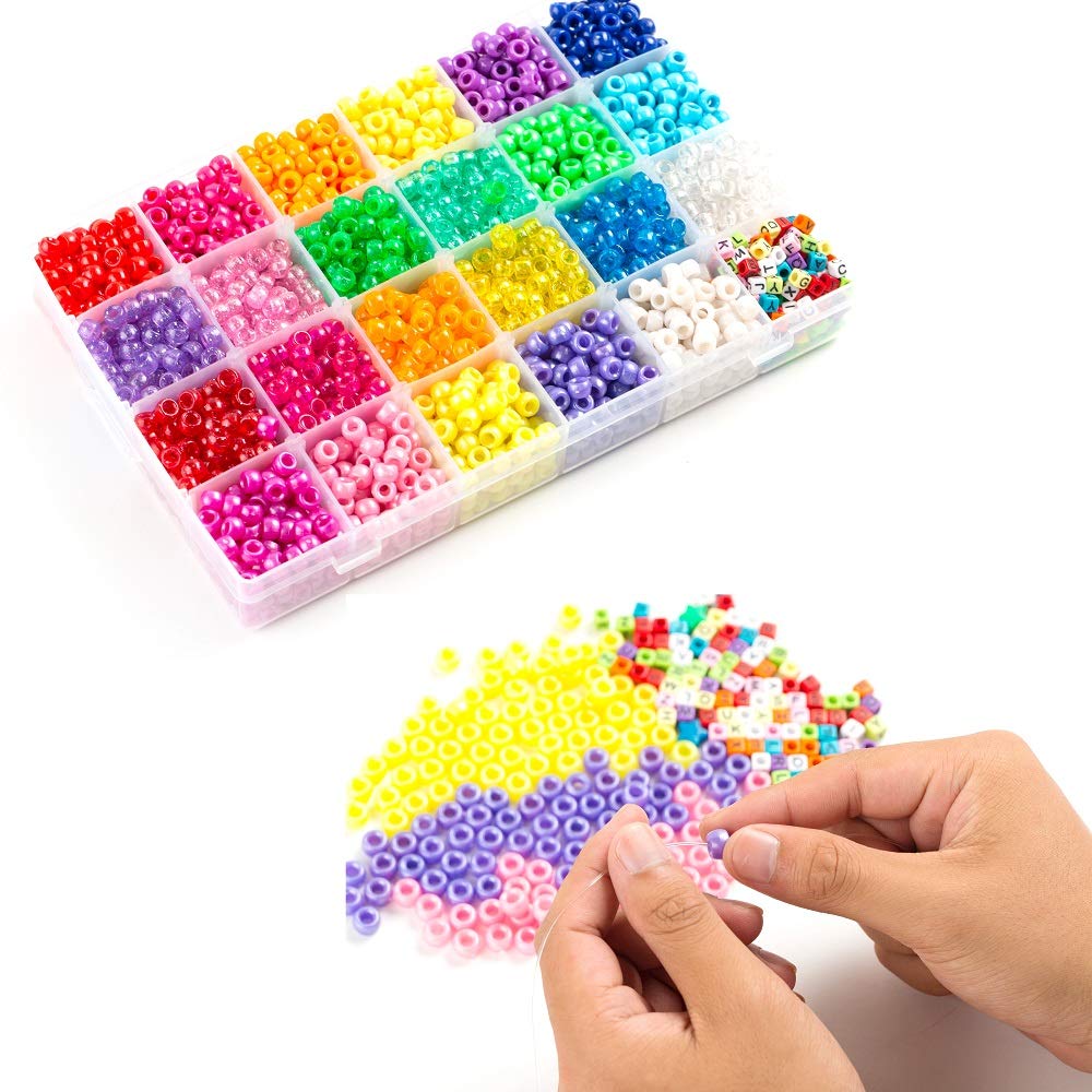 Pony Beads, 3,300 pcs 9mm Pony Beads Set in 23 Colors with Letter Beads, Star Beads and Elastic String for Bracelet Jewelry Making by INSCRAFT