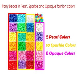 Pony Beads, 3,300 pcs 9mm Pony Beads Set in 23 Colors with Letter Beads, Star Beads and Elastic String for Bracelet Jewelry Making by INSCRAFT