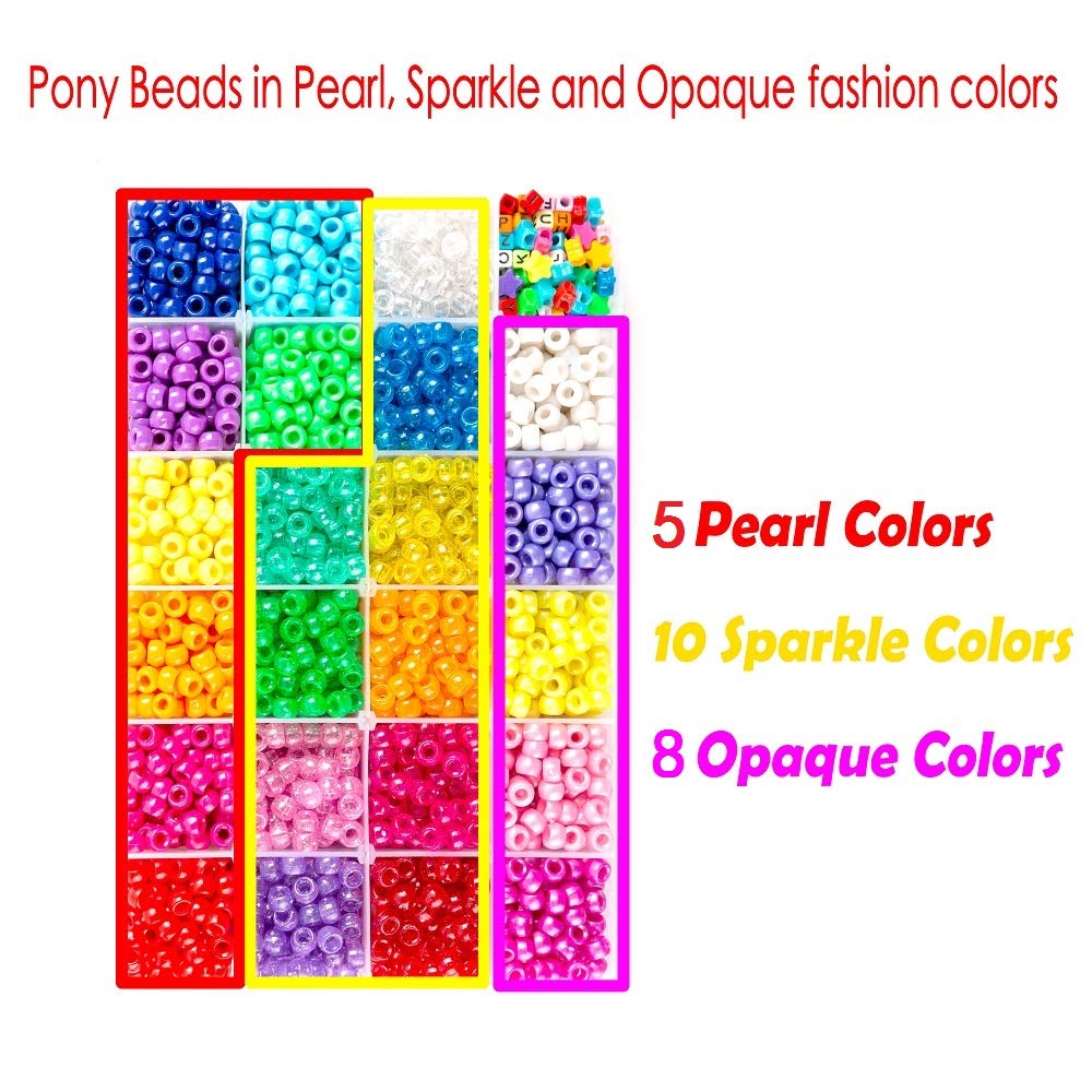 Pony Beads, 3,300 pcs 9mm Pony Beads Set in 23 Colors with Letter Beads, Star Beads and Elastic String for Bracelet Jewelry Making by INSCRAFT