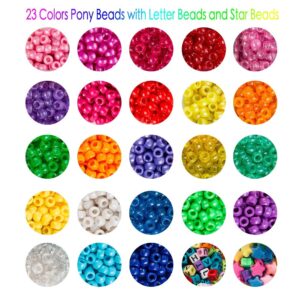 Pony Beads, 3,300 pcs 9mm Pony Beads Set in 23 Colors with Letter Beads, Star Beads and Elastic String for Bracelet Jewelry Making by INSCRAFT