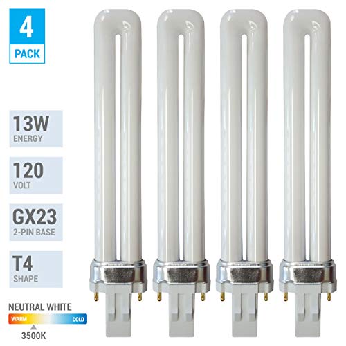 (Pack of 4) 13-Watt Single Tube 2 Pin GX23 (See Photos) Base - 3500K Neutral White 35K CFL Light Bulb - Replacement for Sylvania 20335/21137 CF13DS/835- Philips 146845 PL-S 13W/835 GE 97569F13BX/835