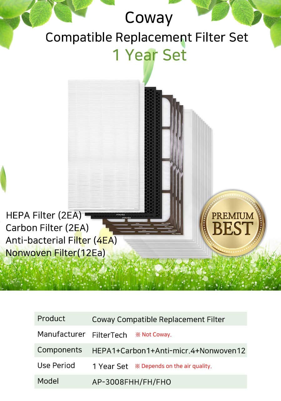 Coway AP-3008FHH/FH/FHO Air Purifier Filter Compatible Replacement 1 Year Set