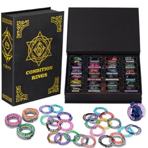 czyy upgraded condition rings 96 pcs status effect markers in 24 conditions & spells magic book storage box great dm tool for dungeons & dragons, pathfinder, d&d and rpg miniatures