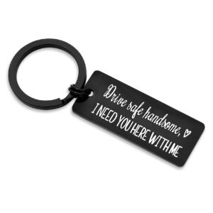 elechobby drive safe keychain i need you here with me for husband dad boyfriend gifts valentines day father's day birthday gift (black wider), medium