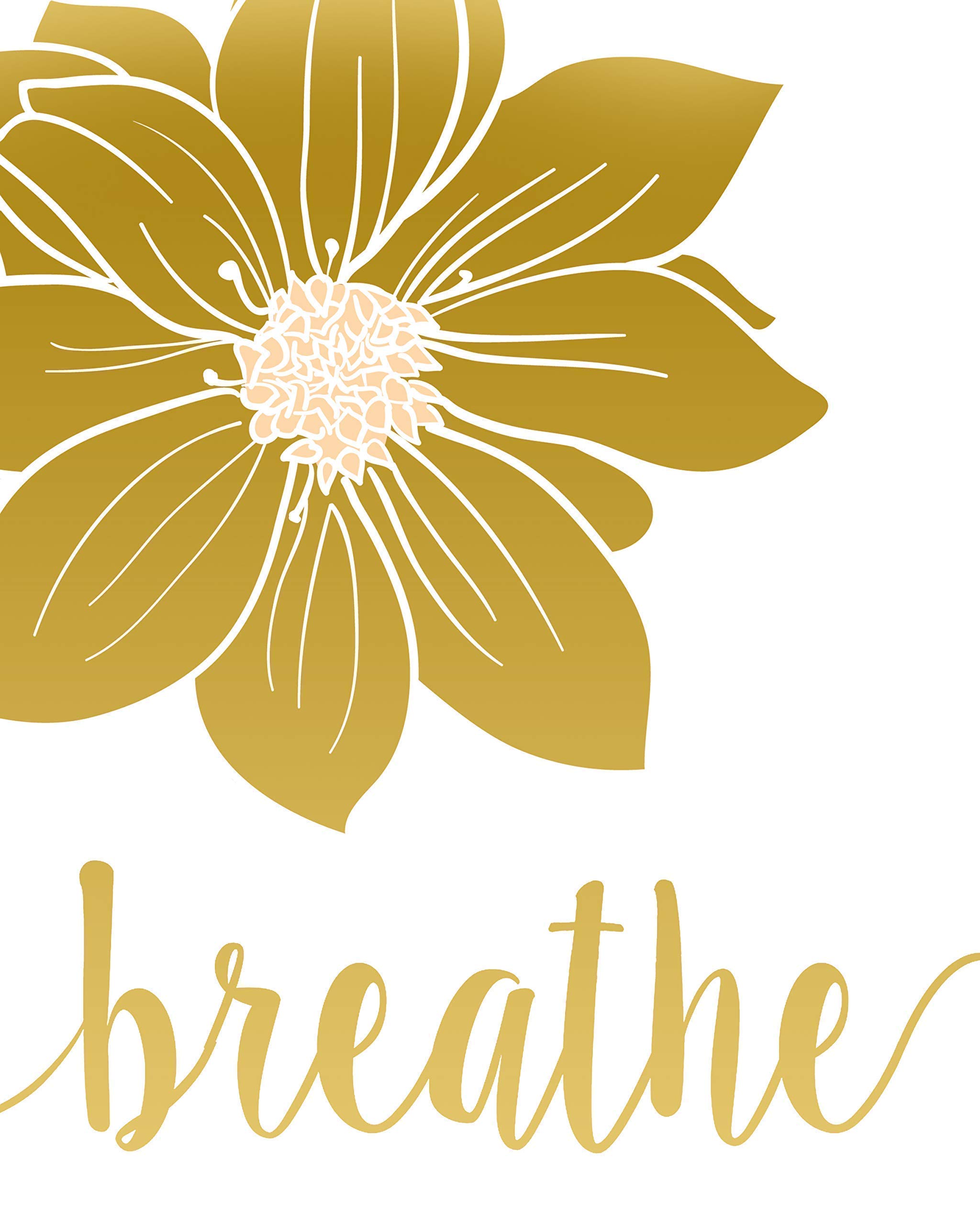 Simple Relax Soak Unwind Breathe Gold Blend Floral Prints, 4 (8x10) Unframed Photos, Wall Art Decor Gifts for Home Office Salon Lounge Bathroom School College Student Coach Yoga Garden Flowers Fan