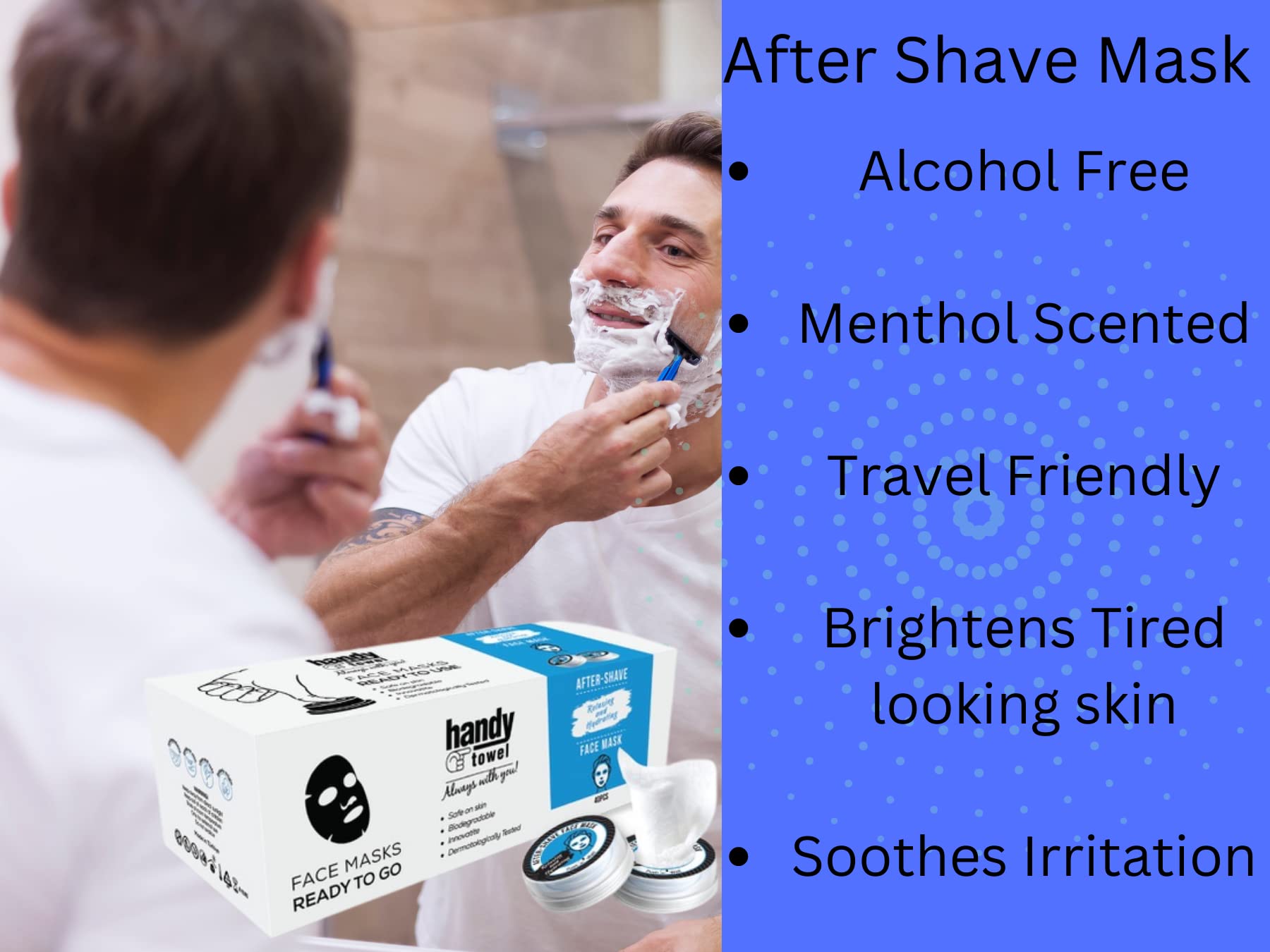 After shave Mask For Men, Menthol Scent, Alcohol Free 40 Applications, 40 Single Use Mens Aftershave Towelettes,Travel Size, Soothes Shaving Irritation.