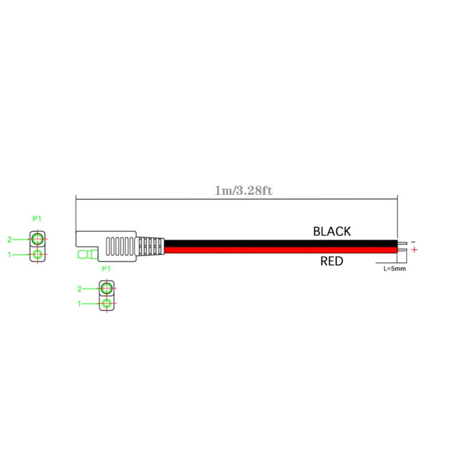 LIXINTIAN 14AWG SAE Connector Extension Cable, SAE Quick Connector Disconnect Plug SAE Automotive Extension Cable, Solar Panel SAE Plug (1m/3.28ft)