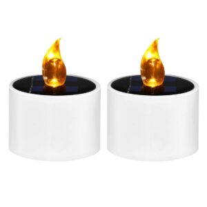 solar candle light, waterproof flicker flameless floating candle light, solar tea light for festival (2pcs)