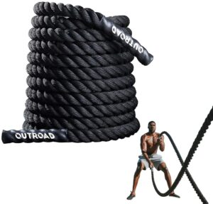 max4out battle ropes 1.5 inch 30 ft - polyester workout rope heavy for home body workouts building muscle, gray black