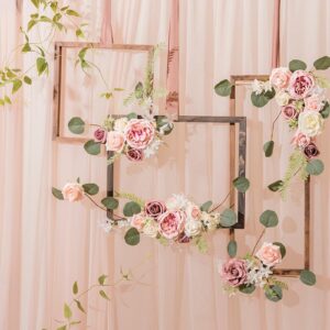 Ling's Moment Garden Dusty Rose Artificial Wedding Flowers Combo for Wedding Bouquets Centerpieces Flower Arrangements Bridal Shower Decorations