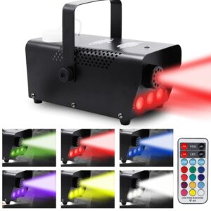 atdawn fog machine with lights, wireless remote control, smoke machine with 7 colors lights for stage party effect, halloween wedding special event