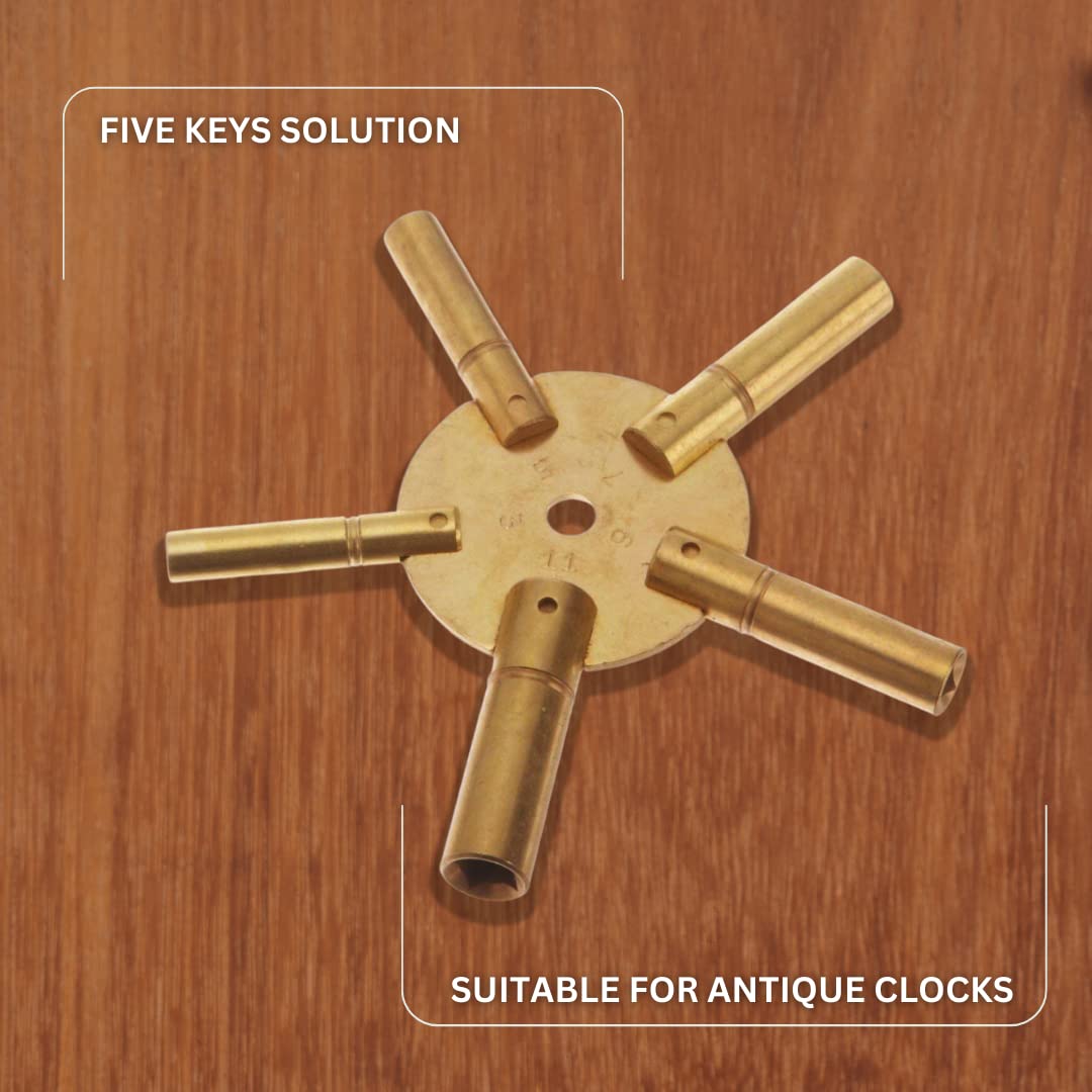 Brass Blessing : 5 Prong Brass Clock Key for Winding Clocks, ODD Numbers, 1 Piece (5023)