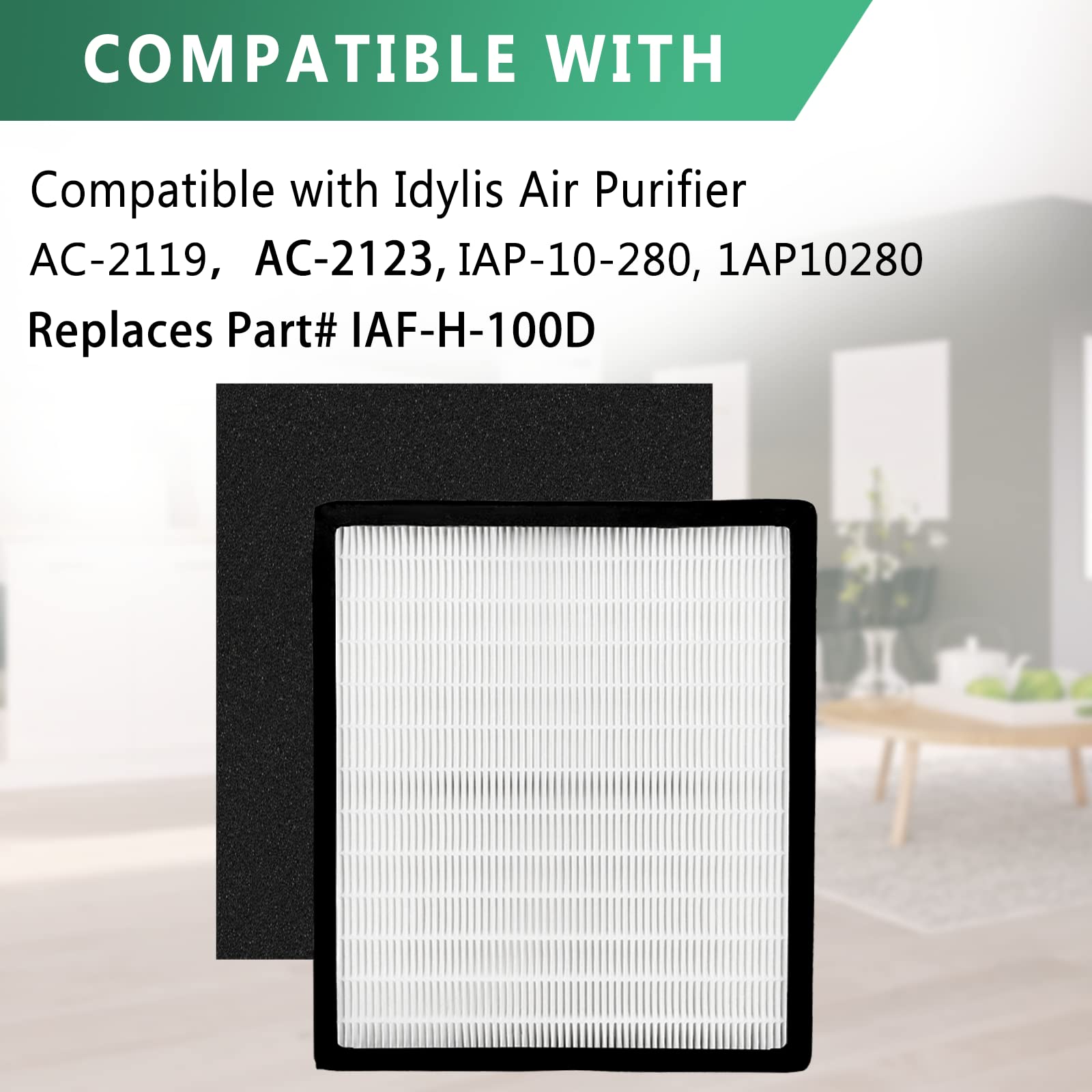 Gekufa Replacement Filter D Compatible with Idylis IAF-H-100D, IAP-10-280, 1AP10280, AC-2118, AC-2123 for Idylis Air Purifiers Include 2 HEPA Filters & 2 Carbon Filters