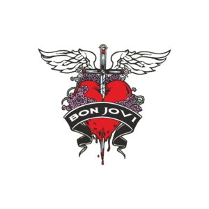 bon jovi band logo wall decor, this iconic rock band vintage logo wall art is a great music poster print for music room, office decor, modern home decor, and man cave room decor, unframed - 8x10"