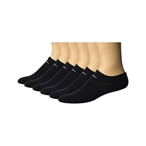 NIKE Dri-Fit Training Everyday Cotton Cushioned No Show Socks 6 PAIR Black with White Signature Swoosh Logo) LARGE 8-12