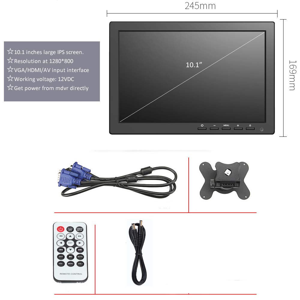 JOINLGO HD 10 inches HD Car Monitor Screen for Truck Van Bus RV