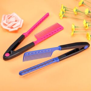 2 Pieces Straightening Comb Salon Hair Brush Combs Hairdressing Styling Hair Straightener V-shaped Straight Comb Straightener Comb for Knotty Hair Salon Home Use (Rose Red, Blue)