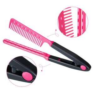 2 Pieces Straightening Comb Salon Hair Brush Combs Hairdressing Styling Hair Straightener V-shaped Straight Comb Straightener Comb for Knotty Hair Salon Home Use (Rose Red, Blue)