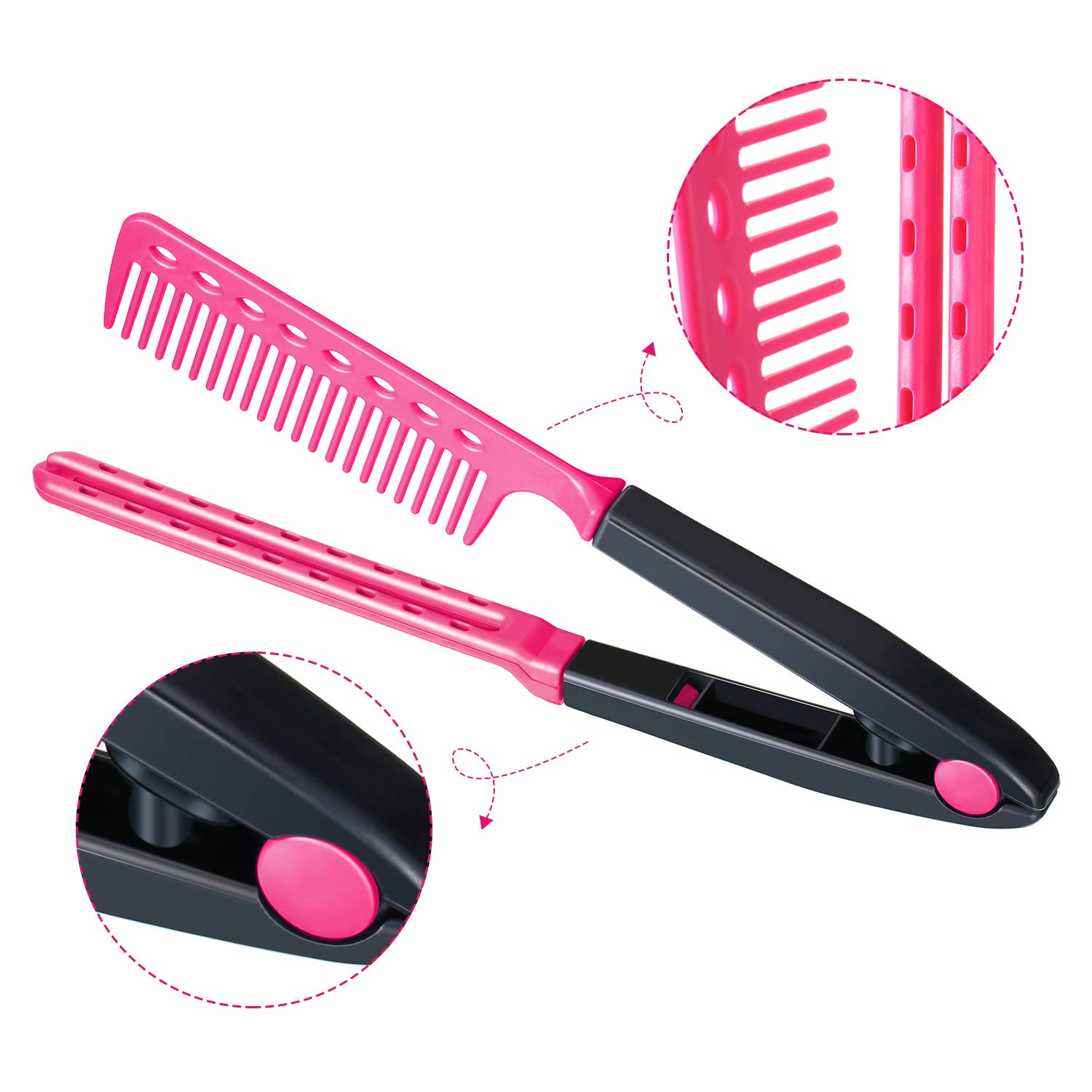 2 Pieces Straightening Comb Salon Hair Brush Combs Hairdressing Styling Hair Straightener V-shaped Straight Comb Straightener Comb for Knotty Hair Salon Home Use (Rose Red, Blue)