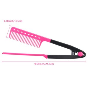 2 Pieces Straightening Comb Salon Hair Brush Combs Hairdressing Styling Hair Straightener V-shaped Straight Comb Straightener Comb for Knotty Hair Salon Home Use (Rose Red, Blue)