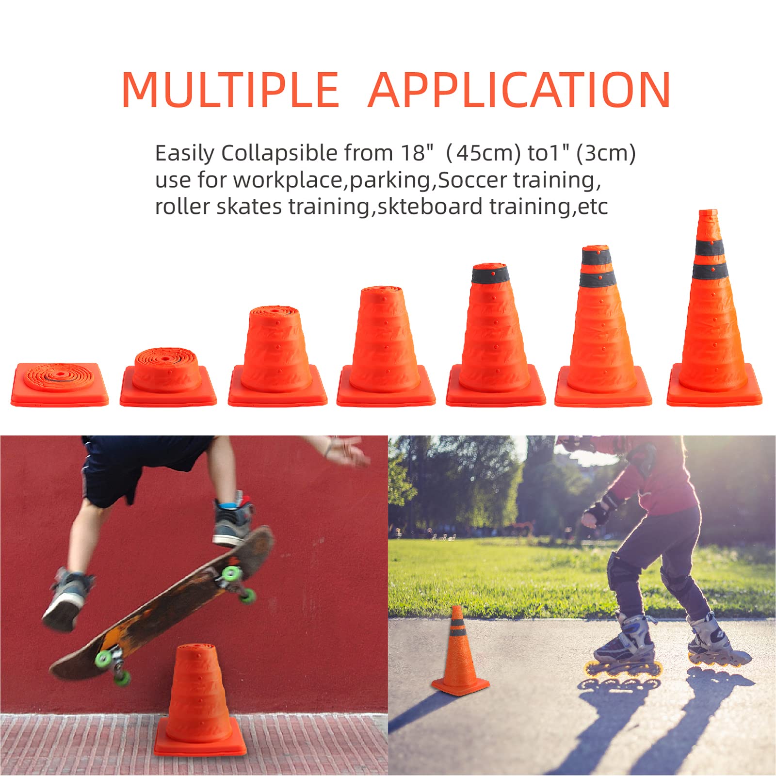 18 inch Collapsible Traffic Cones/Traffic Cone Sign/Multi Purpose Pop up Reflective Safety Cone,Orang - 1PC