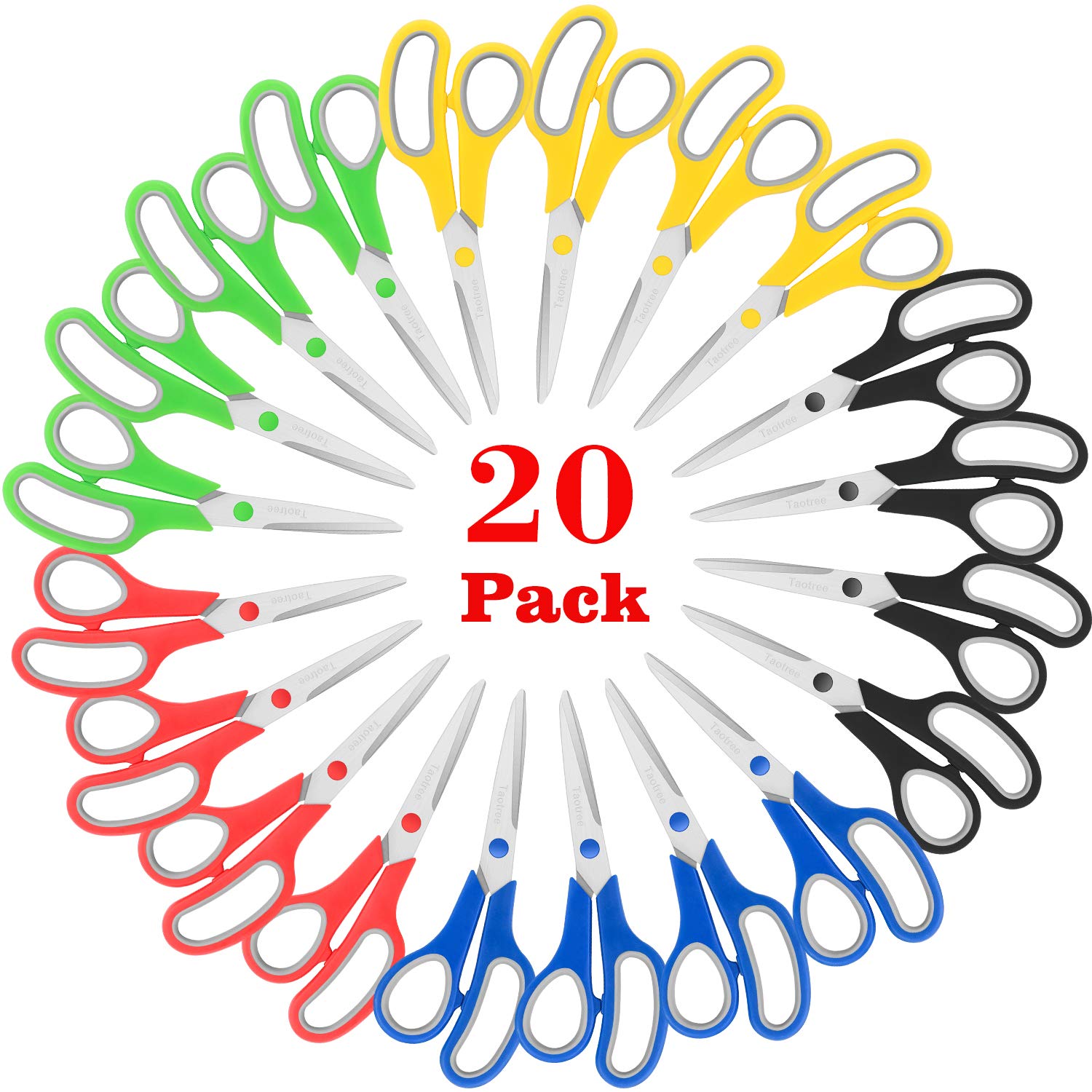 Scissors Bulk 20-Pack, Taotree 8" Multipurpose Scissors, Soft Comfort-Grip Handles Stainless Steel Sharp Shears for School Office Home, High/Middle School Classroom Scissors, Sewing DIY Craft Supplies