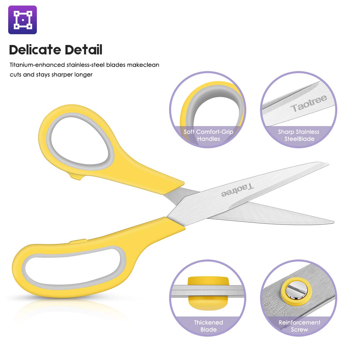 Scissors Bulk 20-Pack, Taotree 8" Multipurpose Scissors, Soft Comfort-Grip Handles Stainless Steel Sharp Shears for School Office Home, High/Middle School Classroom Scissors, Sewing DIY Craft Supplies