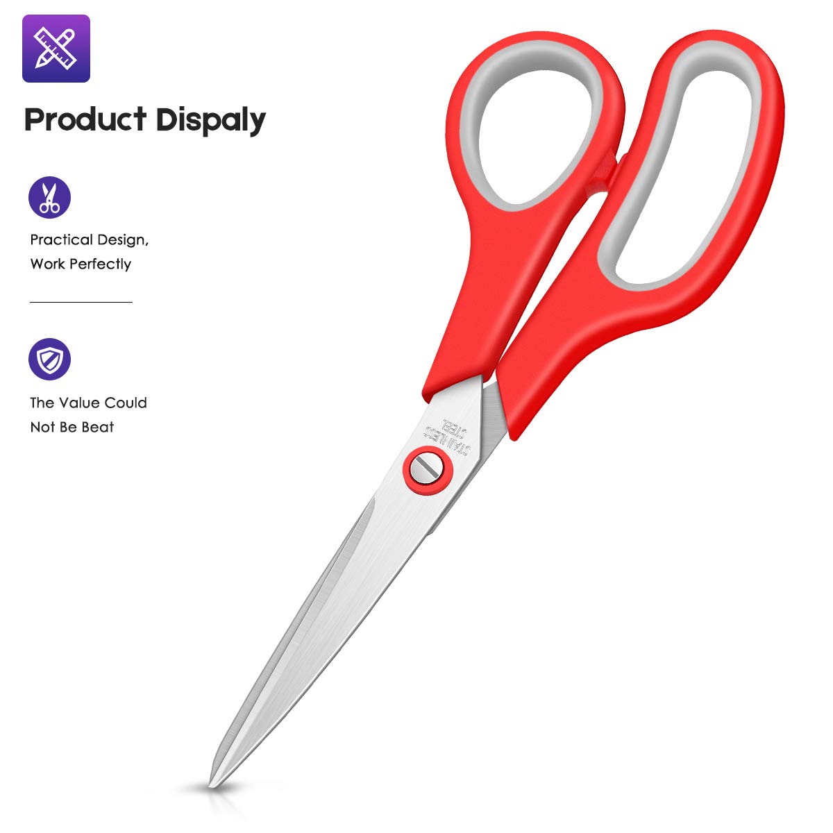 Scissors Bulk 20-Pack, Taotree 8" Multipurpose Scissors, Soft Comfort-Grip Handles Stainless Steel Sharp Shears for School Office Home, High/Middle School Classroom Scissors, Sewing DIY Craft Supplies