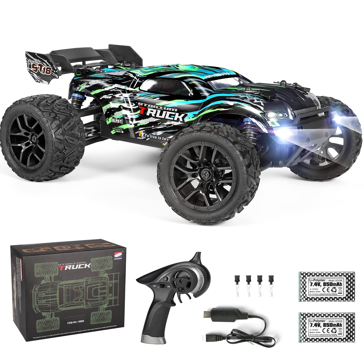 HAIBOXING RC Cars Hailstorm, 36+KM/H High Speed 4WD 1:18 Scale Waterproof Truggy Remote Control Off Road Monster Truck with Two Rechargeable Batteries, All Terrain Toys for Kids and Adult