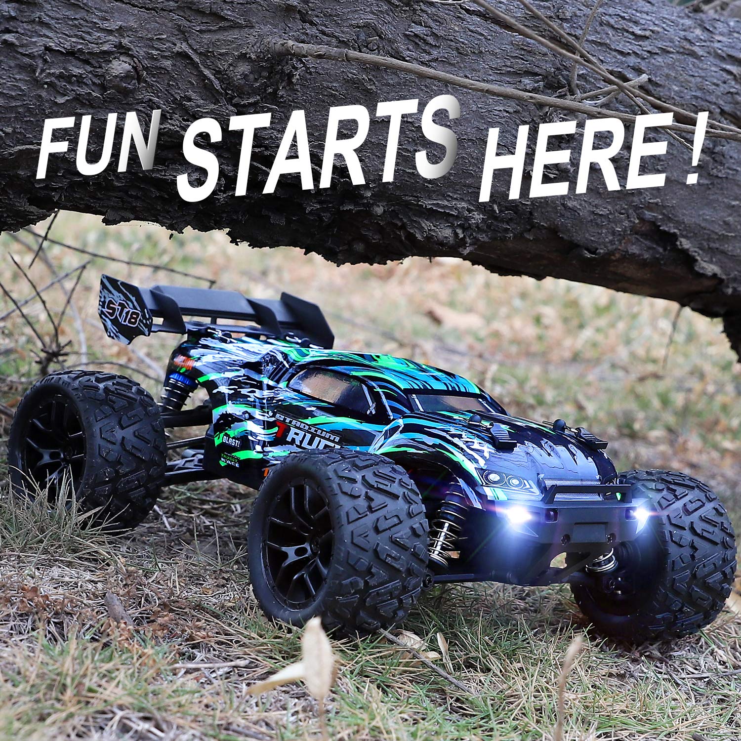 HAIBOXING RC Cars Hailstorm, 36+KM/H High Speed 4WD 1:18 Scale Waterproof Truggy Remote Control Off Road Monster Truck with Two Rechargeable Batteries, All Terrain Toys for Kids and Adult