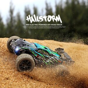 HAIBOXING RC Cars Hailstorm, 36+KM/H High Speed 4WD 1:18 Scale Waterproof Truggy Remote Control Off Road Monster Truck with Two Rechargeable Batteries, All Terrain Toys for Kids and Adult