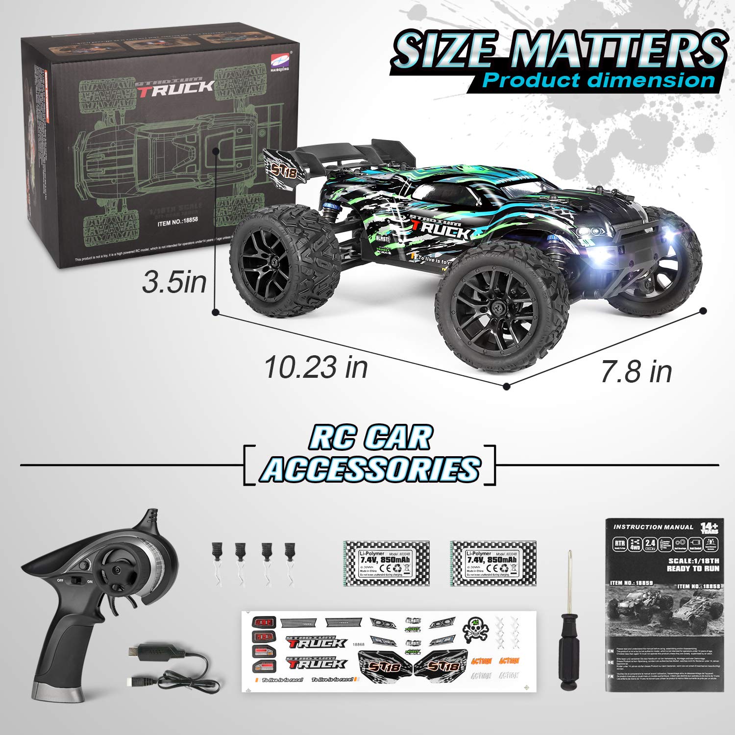 HAIBOXING RC Cars Hailstorm, 36+KM/H High Speed 4WD 1:18 Scale Waterproof Truggy Remote Control Off Road Monster Truck with Two Rechargeable Batteries, All Terrain Toys for Kids and Adult