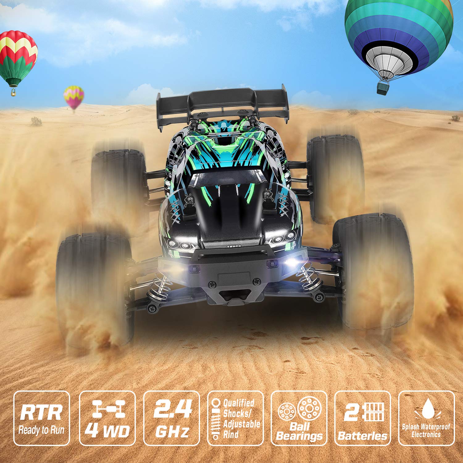 HAIBOXING RC Cars Hailstorm, 36+KM/H High Speed 4WD 1:18 Scale Waterproof Truggy Remote Control Off Road Monster Truck with Two Rechargeable Batteries, All Terrain Toys for Kids and Adult