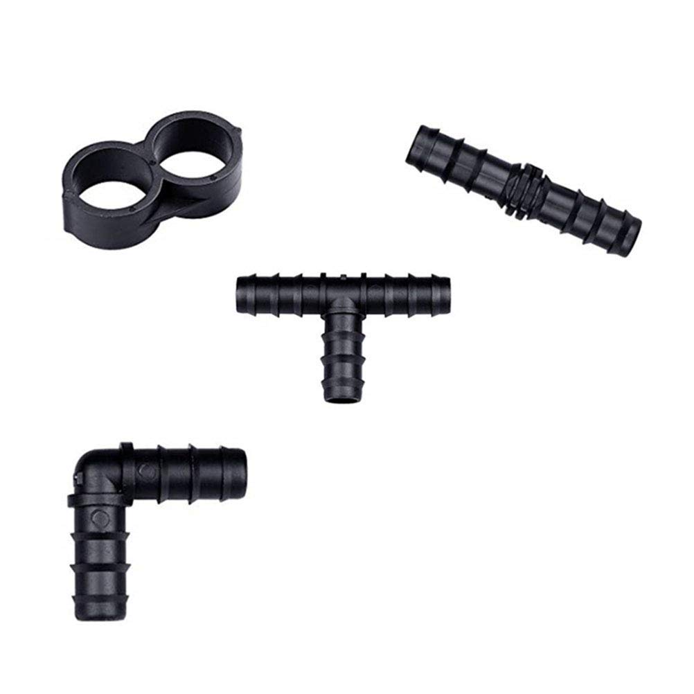 20 Piece Automatic Drip Irrigation Fittings Kit for 1/2" Tubing Connector Barbed Connectors for and Compatible Drip or Sprinkler System Parts (Black)