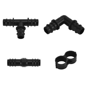 20 Piece Automatic Drip Irrigation Fittings Kit for 1/2" Tubing Connector Barbed Connectors for and Compatible Drip or Sprinkler System Parts (Black)