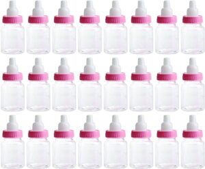 3.5 inches baby bottle shower favor,mini plastic candy bottle,baby shower supplies boy girl newborn baby baptism birthday party deco (2 dozens, pink)