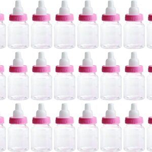 3.5 Inches Baby Bottle Shower Favor,Mini Plastic Candy Bottle,Baby Shower Supplies Boy Girl Newborn Baby Baptism Birthday Party Deco (2 Dozens, Pink)