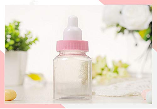 3.5 Inches Baby Bottle Shower Favor,Mini Plastic Candy Bottle,Baby Shower Supplies Boy Girl Newborn Baby Baptism Birthday Party Deco (2 Dozens, Pink)