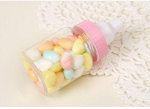 3.5 Inches Baby Bottle Shower Favor,Mini Plastic Candy Bottle,Baby Shower Supplies Boy Girl Newborn Baby Baptism Birthday Party Deco (2 Dozens, Pink)