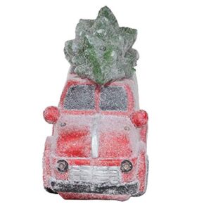 alpine corporation qwr916 alpine retro red car with christmas tree, led lights, and music, indoor festive decor for home holiday décor, multi