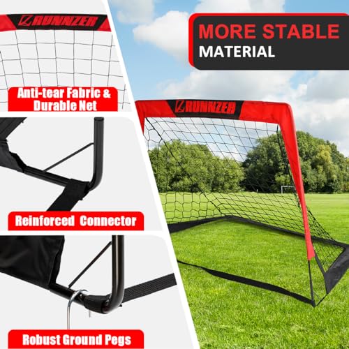 L RUNNZER Kids Soccer Goal, Pop Up Soccer Goal Net for Backyard, Set of 2 with Portable Carrying Case