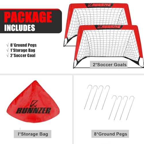 L RUNNZER Kids Soccer Goal, Pop Up Soccer Goal Net for Backyard, Set of 2 with Portable Carrying Case