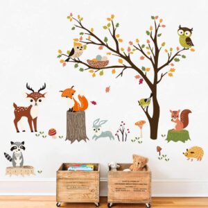 decalmile woodland wall decals animals tree owl fox deer wall stickers kids bedroom baby nursery wall decor