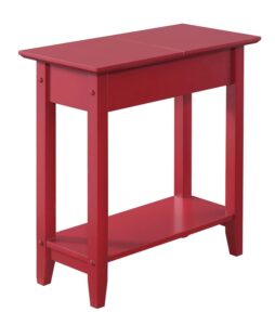 convenience concepts american heritage flip top end table with shelf, 23", cranberry red