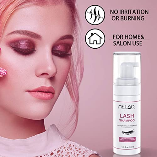 Eyelash Extension Cleanser Eyelid Foaming Cleanser Lash Foam Shampoo for Extensions, Oil, Paraben & Sulfate Free,100% Safe for Natural Lashes, Non-Irritating, Perfect for Professional Salon 1.69fl.oz