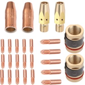 26pcs mig welding gun accessory .045" kit fit for miller m25 m40 hobart h gun (include welding contact tips 000-069 0.045", gas nozzles 200-258, gas diffusers 169-728, nozzle adapters 169-729)